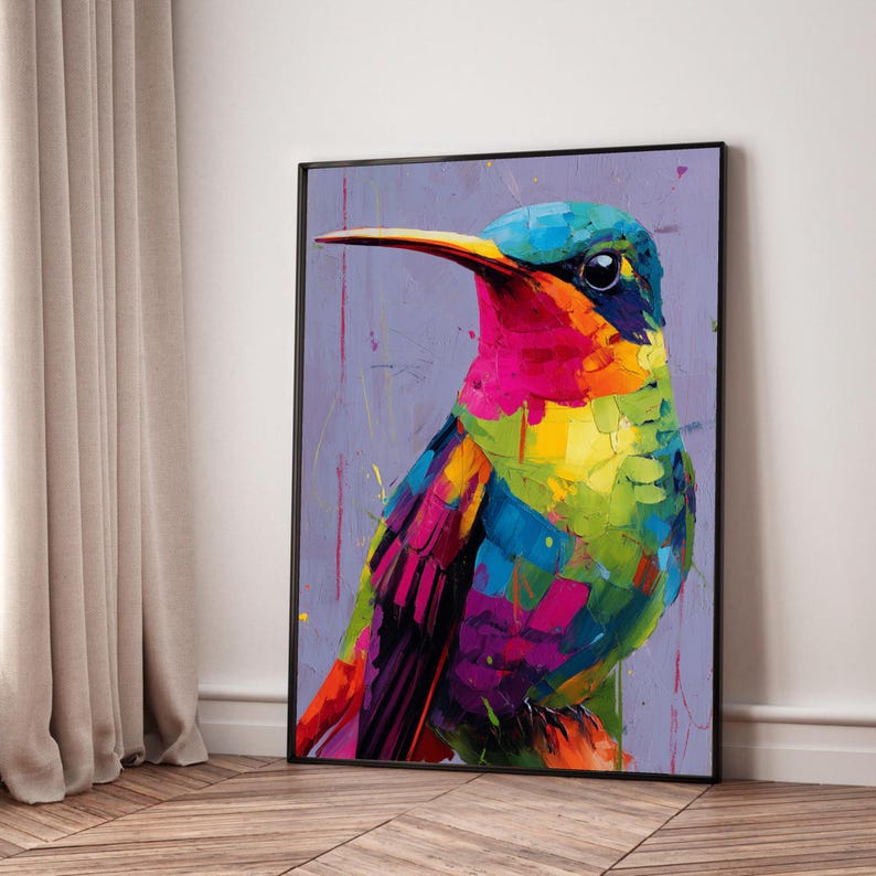 Vibrant Colorful Hummingbird Canvas, Modern Abstract Bird Wall Art ...