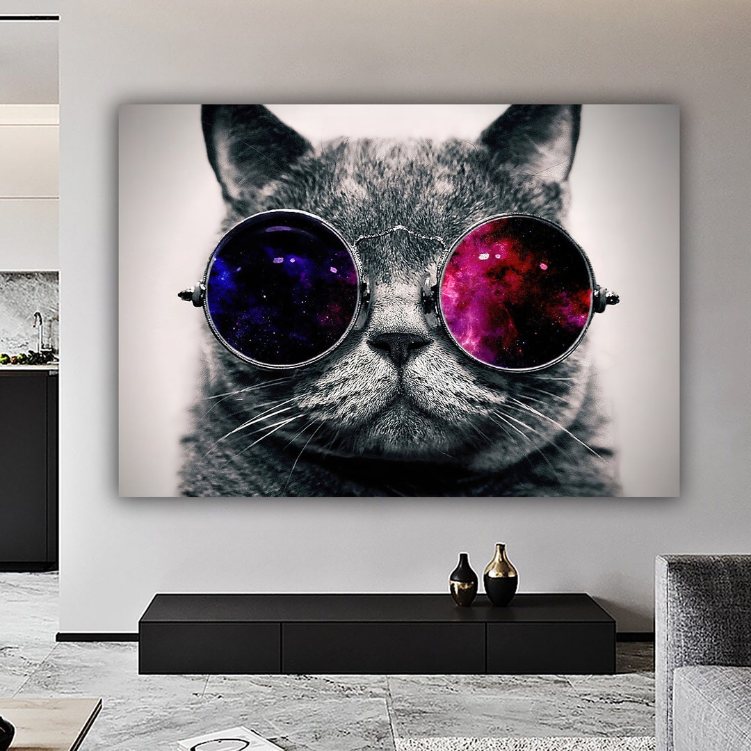 Cool Cat Print on Canvas , Modern Wall Art, Canvas Wall Set, Cat Canvas ...
