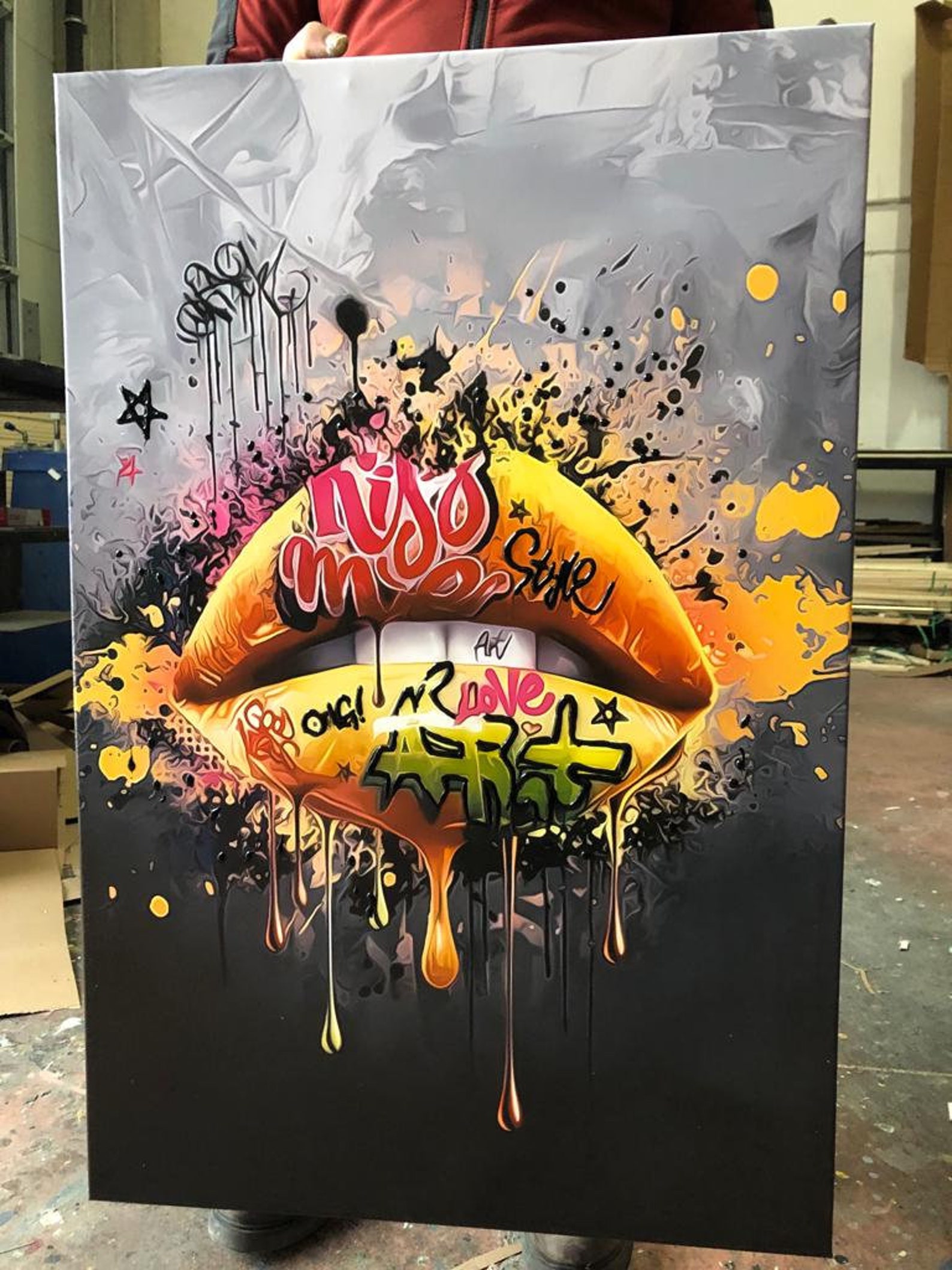 Graffiti Lip Canvas Pop Art Lip Painting Artistic Lip Art - Etsy