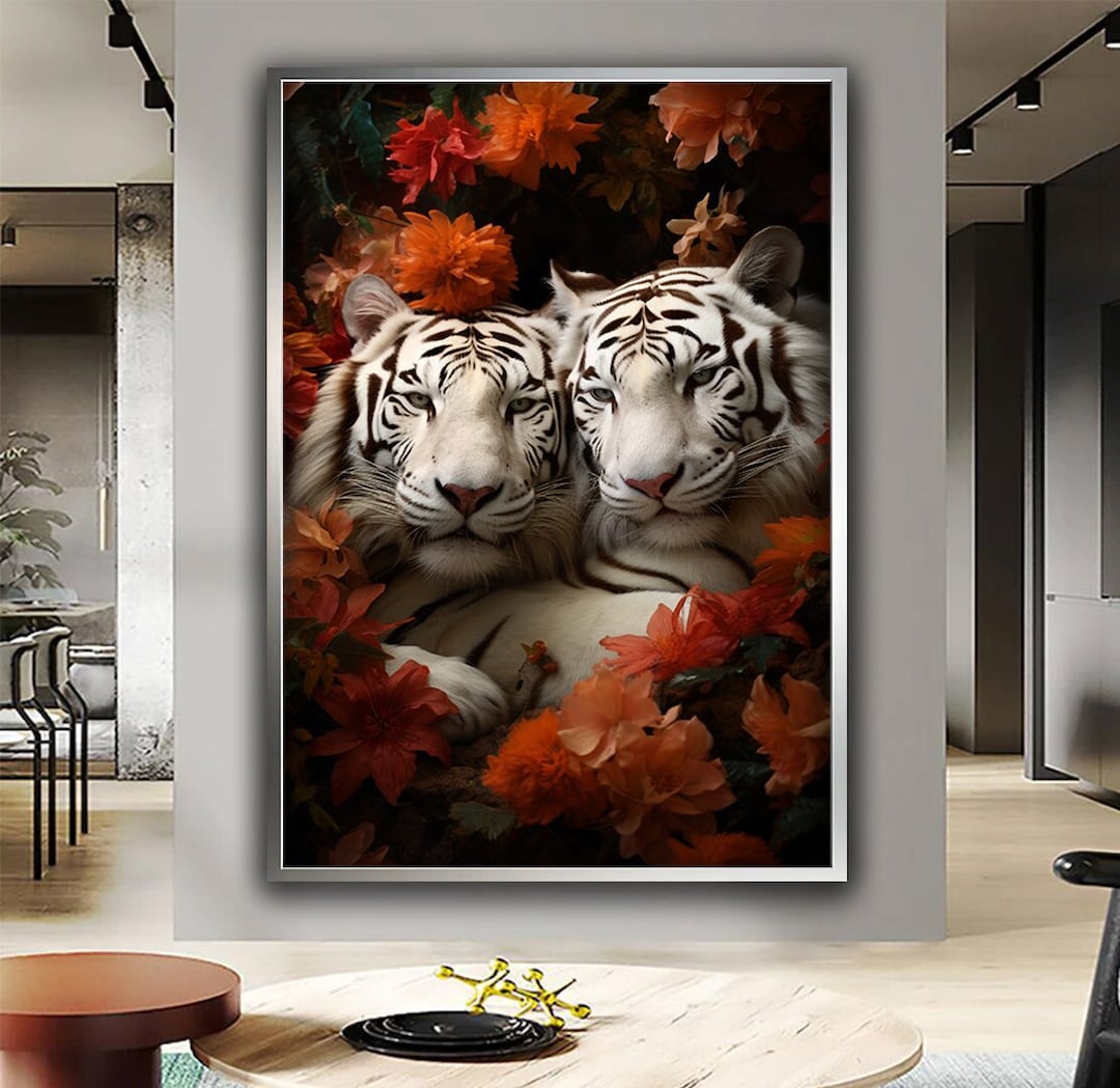 White Tigers Family, Couple Tiger Wall Art, White Tiger Wall Decor ...