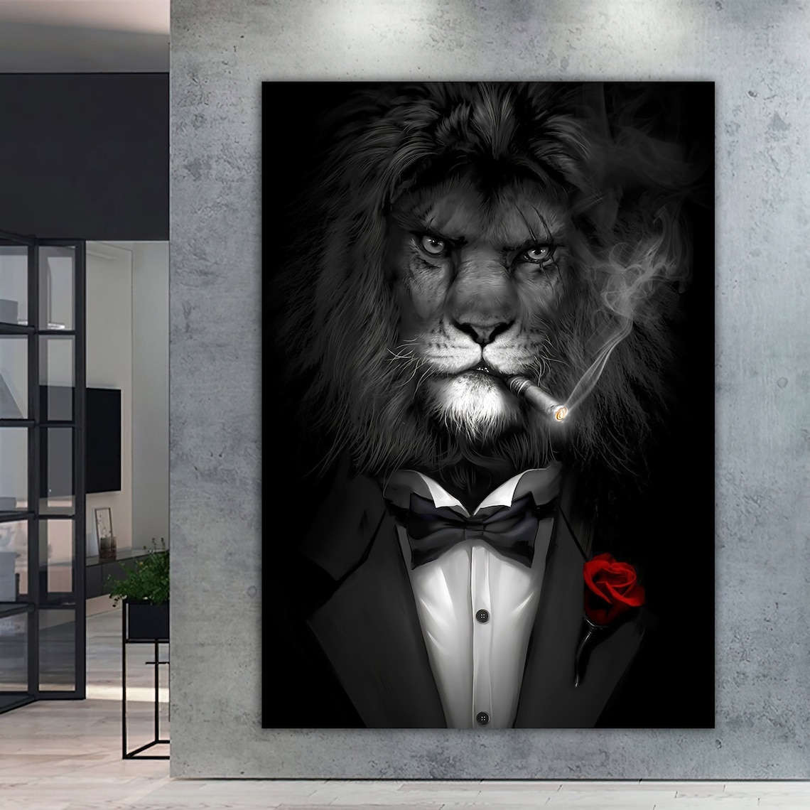 Lion Man Smoking Cigar in Suit Canvas, Lion Wall Art, Lion Canvas, Lion ...