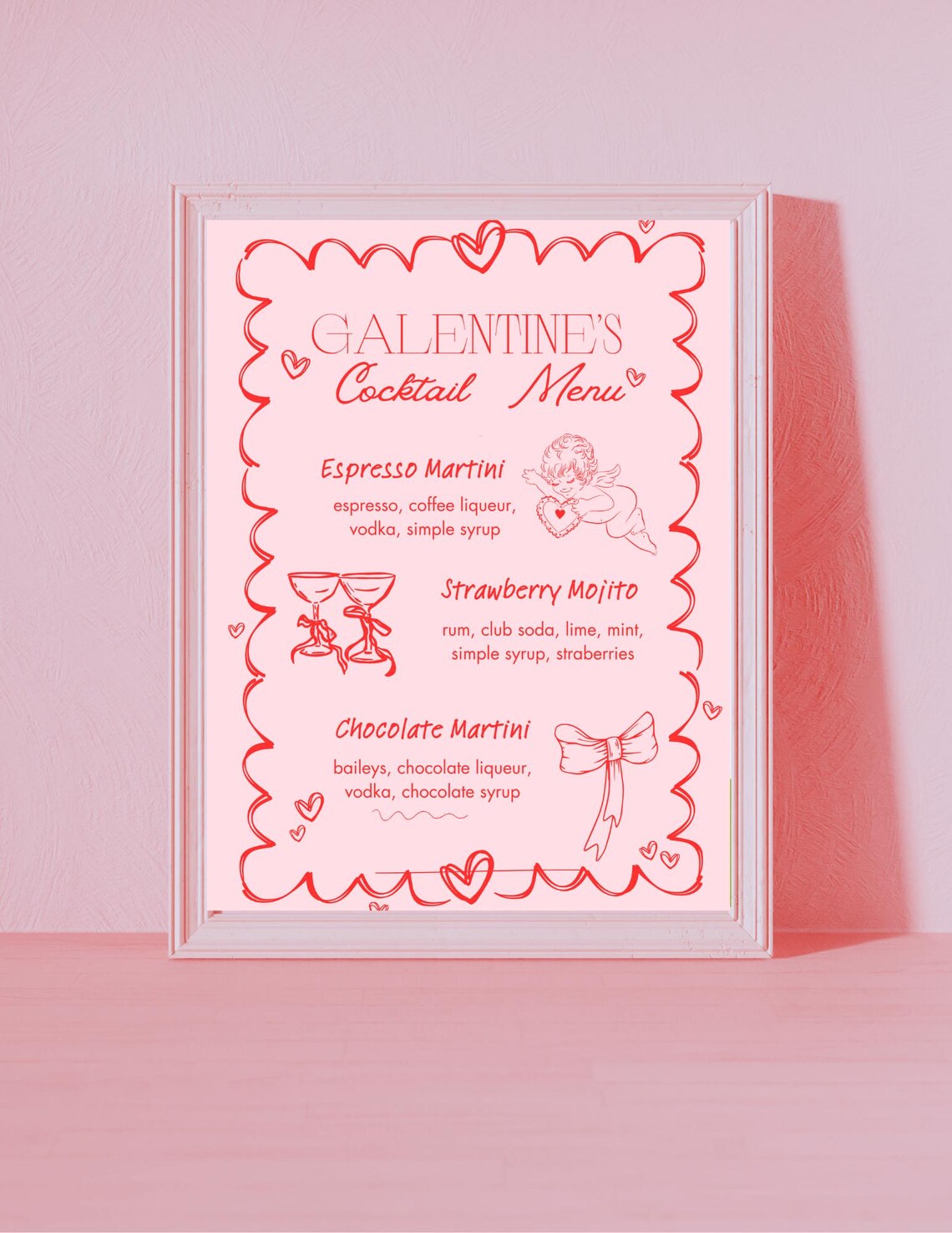 Galentine's Day Cocktail Menu Sign Bundle, Valentine's Day Cocktail ...