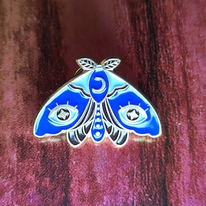 Blue Eyes Moon Design Moth Enamel Pin - Etsy