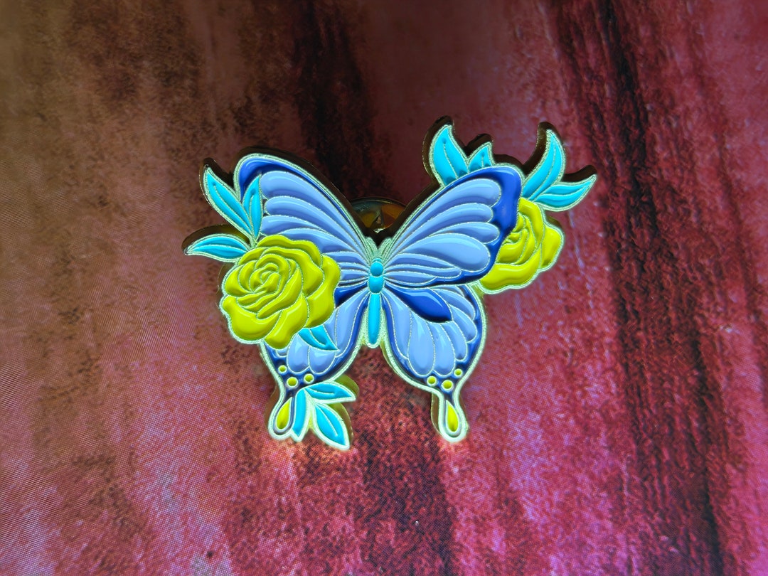 Yellow Roses Purple Design Moth Enamel Pin - Etsy