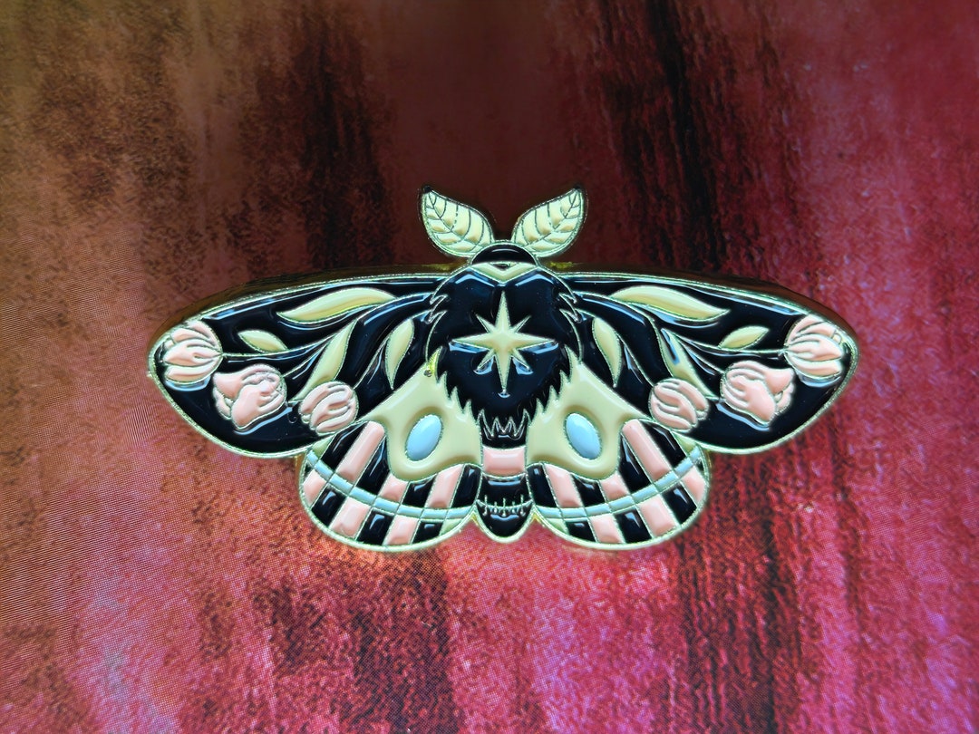 Pink Roses Design Moth Pinback Enamel Pin LARGE - Etsy