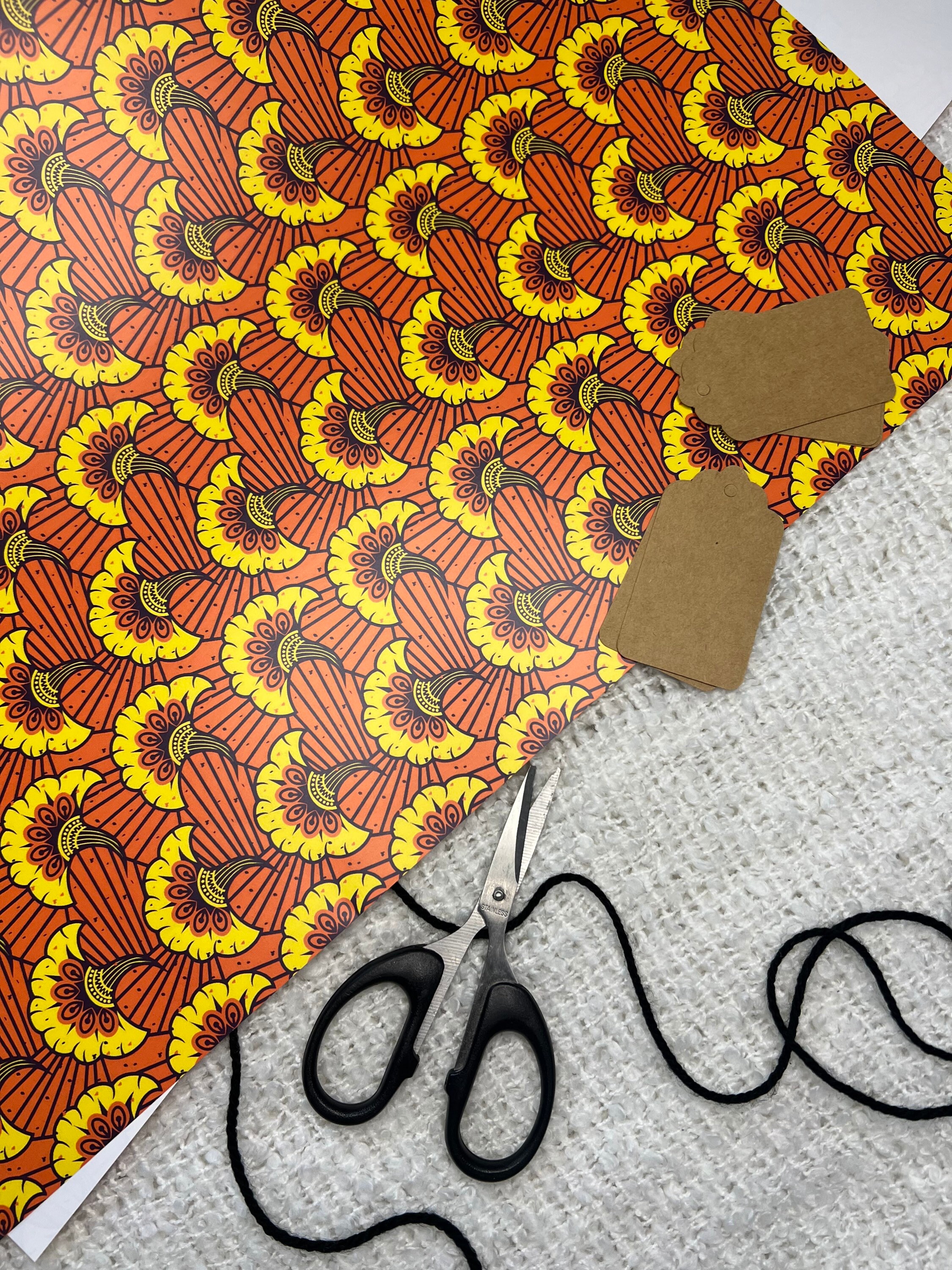 African Print / Ankara orange Floral Print Wrapping Paper 2 Sheets. - Etsy