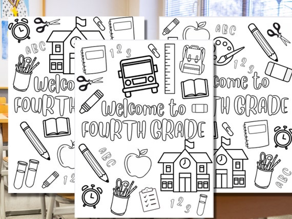 Welcome to Fourth Grade Coloring Sheet Open House First Day - Etsy ...