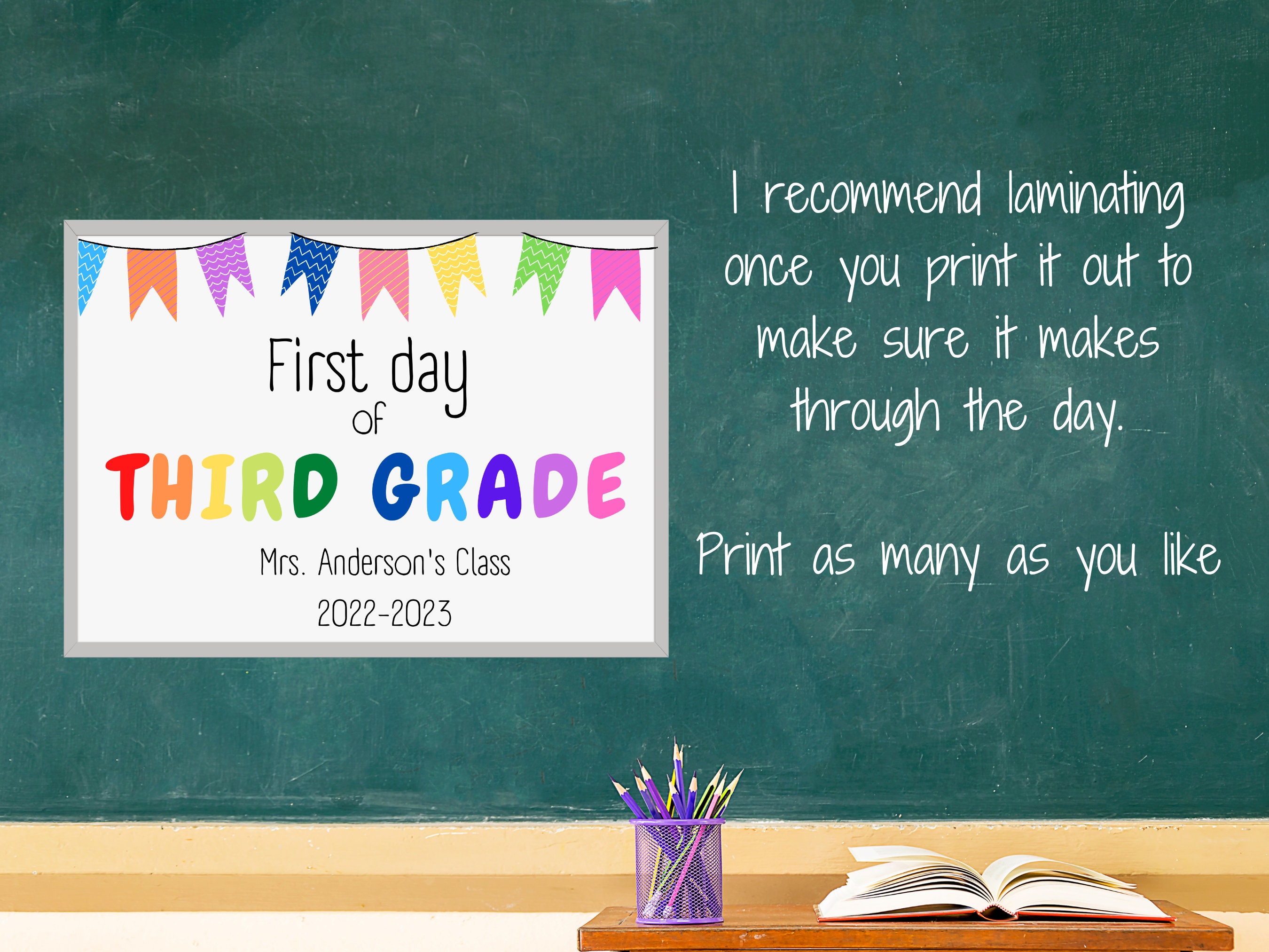 First Day of Third Grade, First Day of School Poster, Back to School ...
