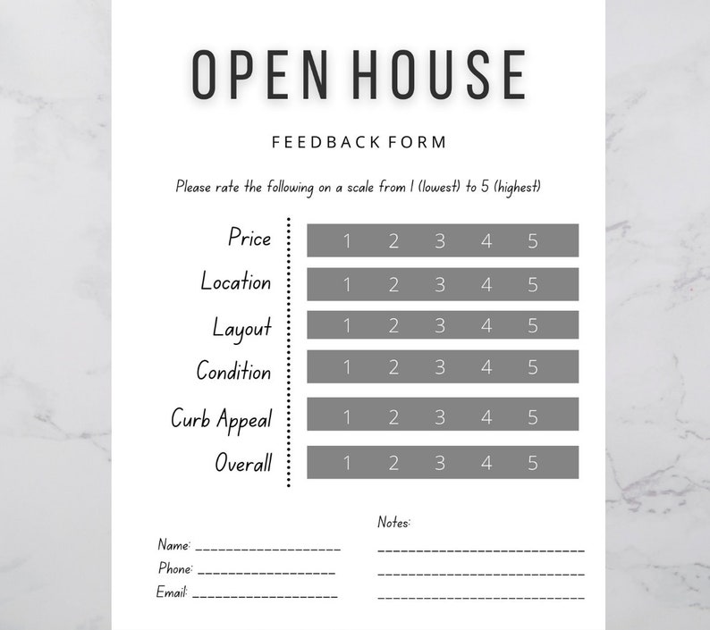 Realtor Open House Feedback Form | Digital Download | 070 - Etsy