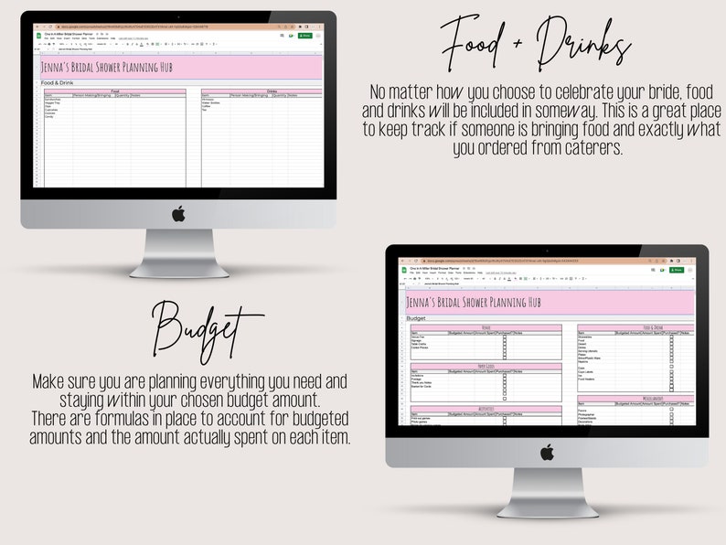 Digital Bridal Shower Planner, Google Sheets Bridal Shower Planner ...