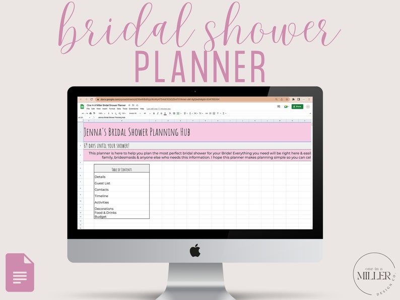 Digital Bridal Shower Planner, Google Sheets Bridal Shower Planner ...