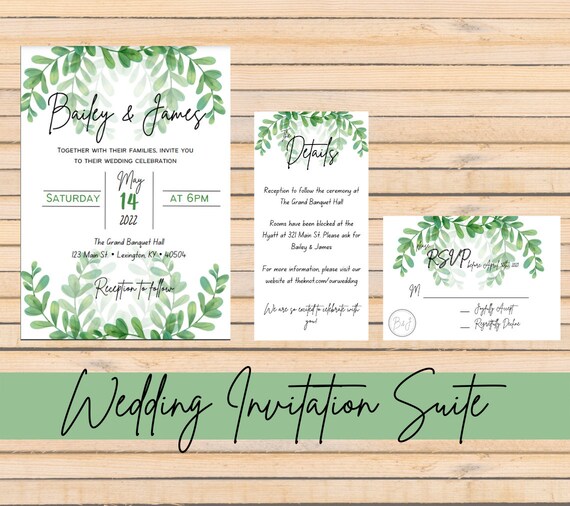 Greenery Wedding Invitation Suite Invitations Details Card - Etsy
