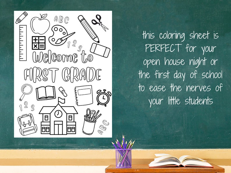Welcome to First Grade Coloring Sheet, Open House, Back to School ...
