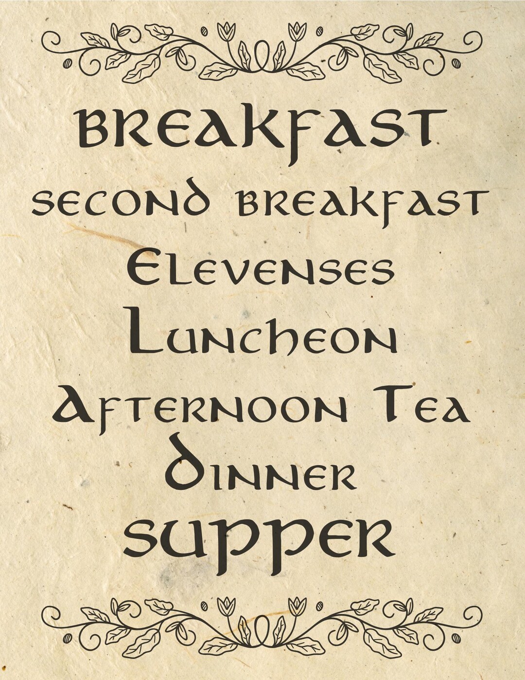 Breakfast, Second Breakfast, Elevenses, Hobbit, LOTR Sign for Party ...