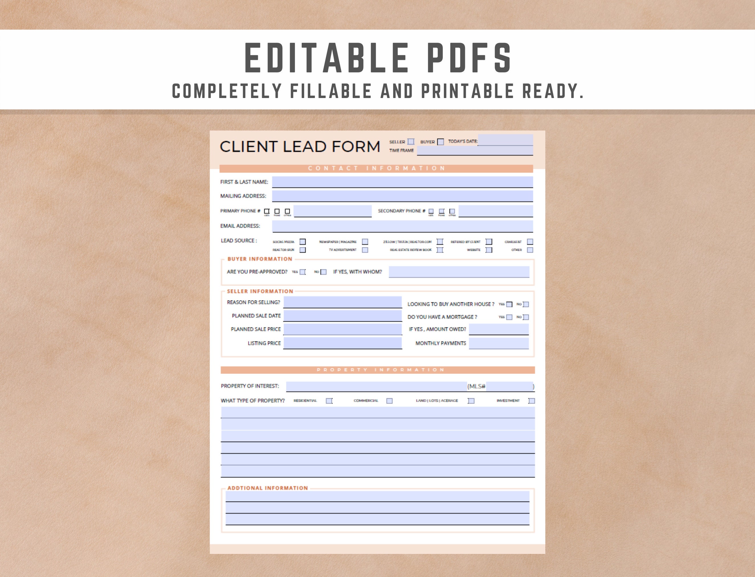 Client Intake Form | Client Information Form, Relator Intake Sheet Real ...