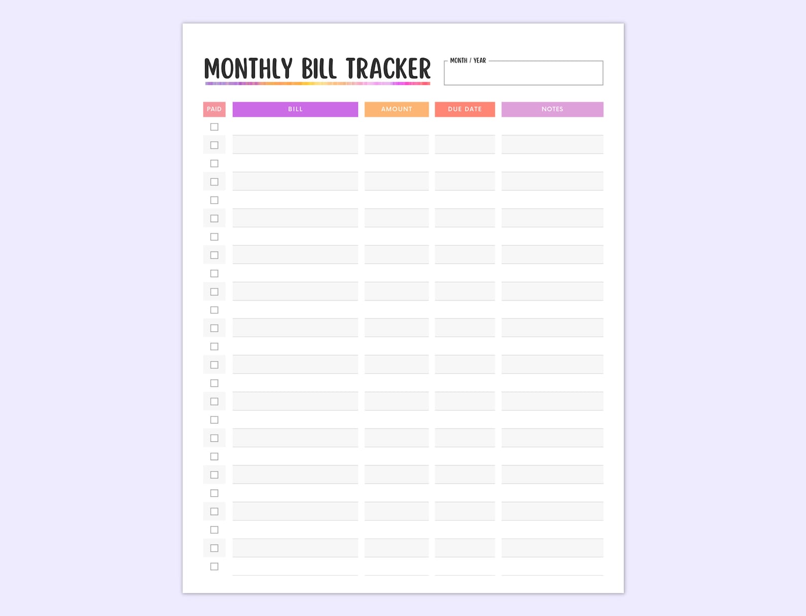 Monthly Bill Tracker | Monthly Bill Log, Bill Planner Bill Track ...