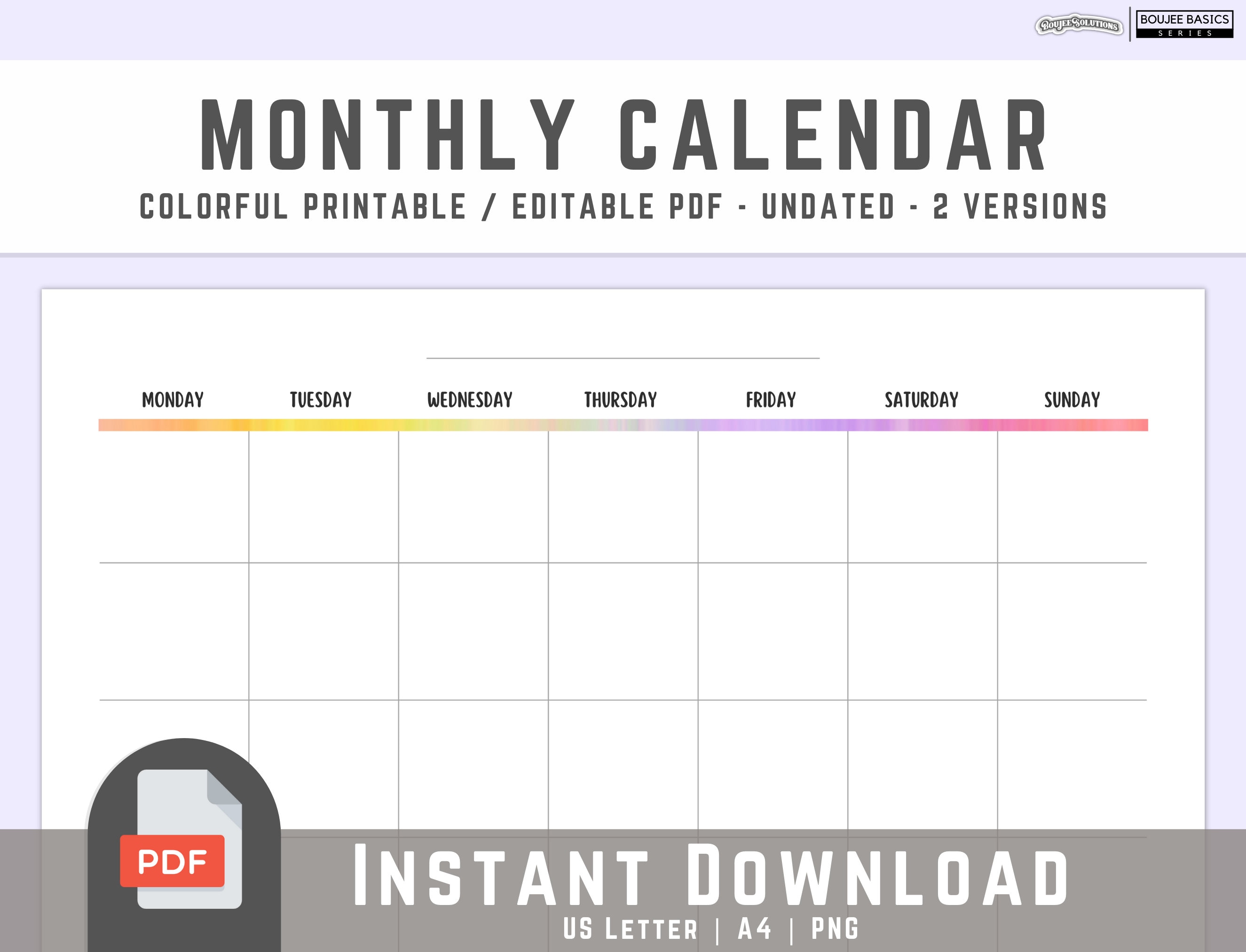 Blank Monthly Calendar Printable Landscape, Colorful Calendar Template ...