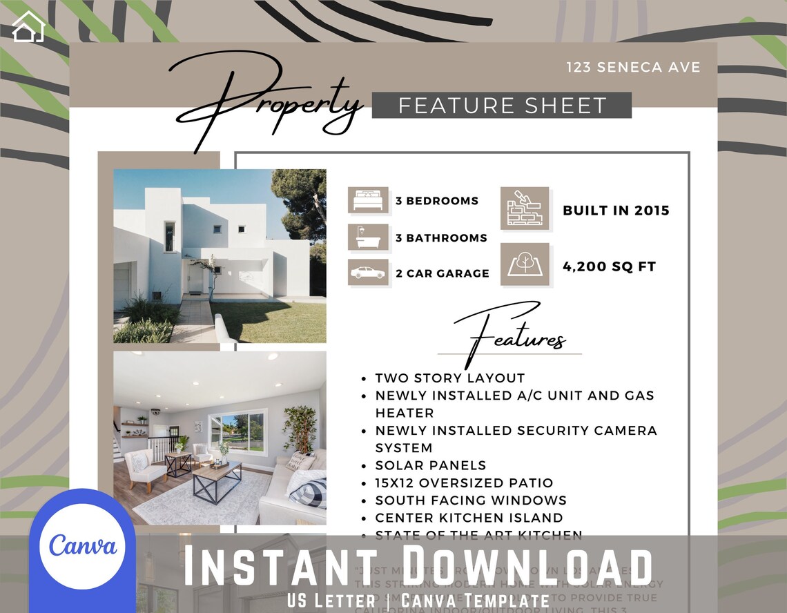 Property Brochure Real Estate Template Home Feature Sheet, Realtor, New ...