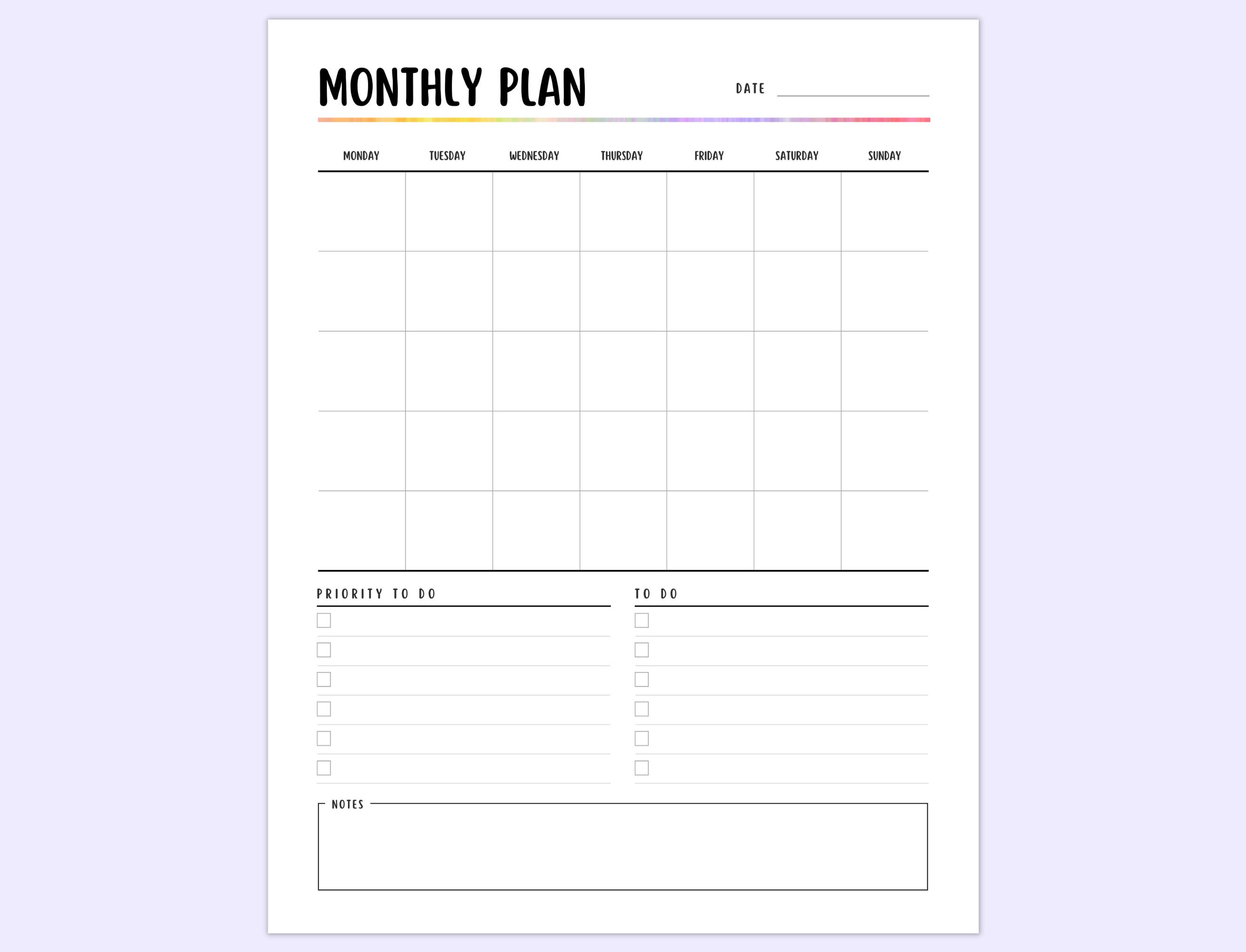 Monthly Planner Printable Calendar, Monthly Schedule, Monthly Calendar ...