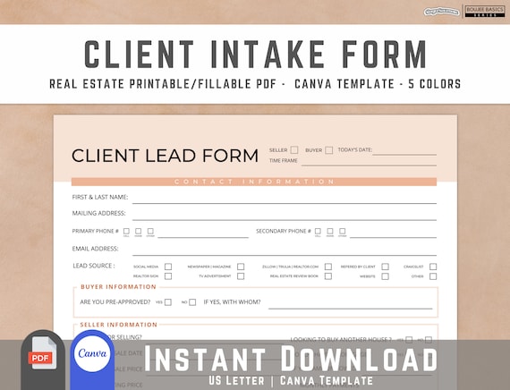 Client Intake Form Client Information Form Relator Intake - Etsy Canada