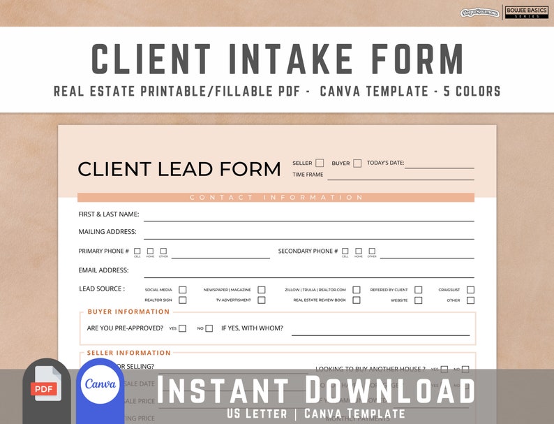 Client Intake Form | Client Information Form, Relator Intake Sheet Real ...