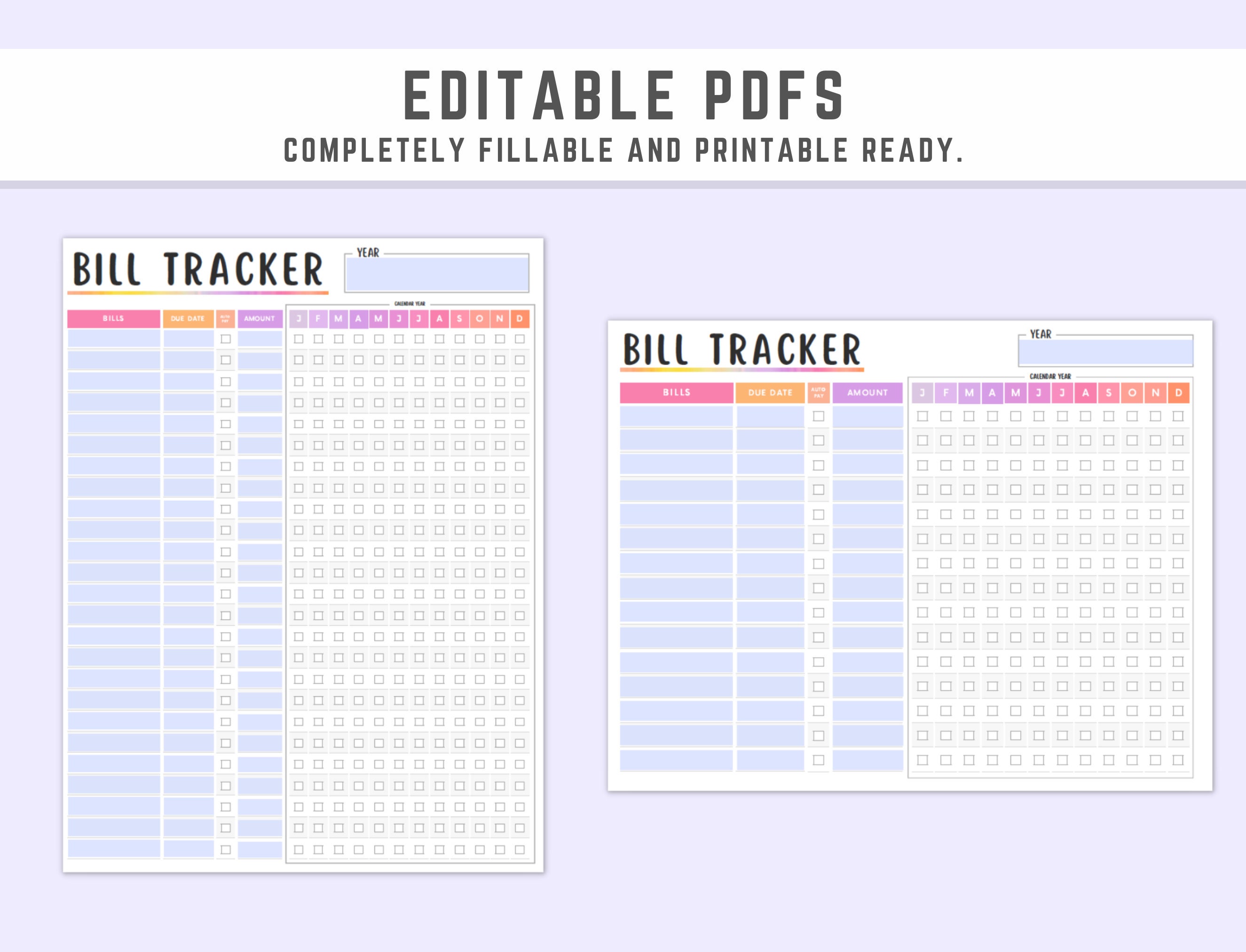 Bill Tracker | Bill Track Printable, Bill Pay Tracker, Monthly Bill ...