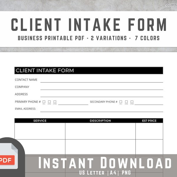Client Intake Form Client Information Form, Relator Intake Sheet Real ...