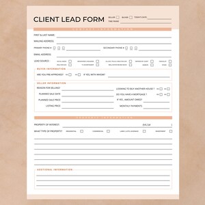 Client Intake Form | Client Information Form, Relator Intake Sheet Real ...