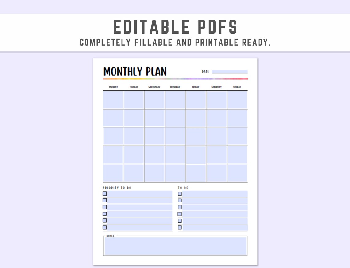 Monthly Planner Printable Calendar, Monthly Schedule, Monthly Calendar ...