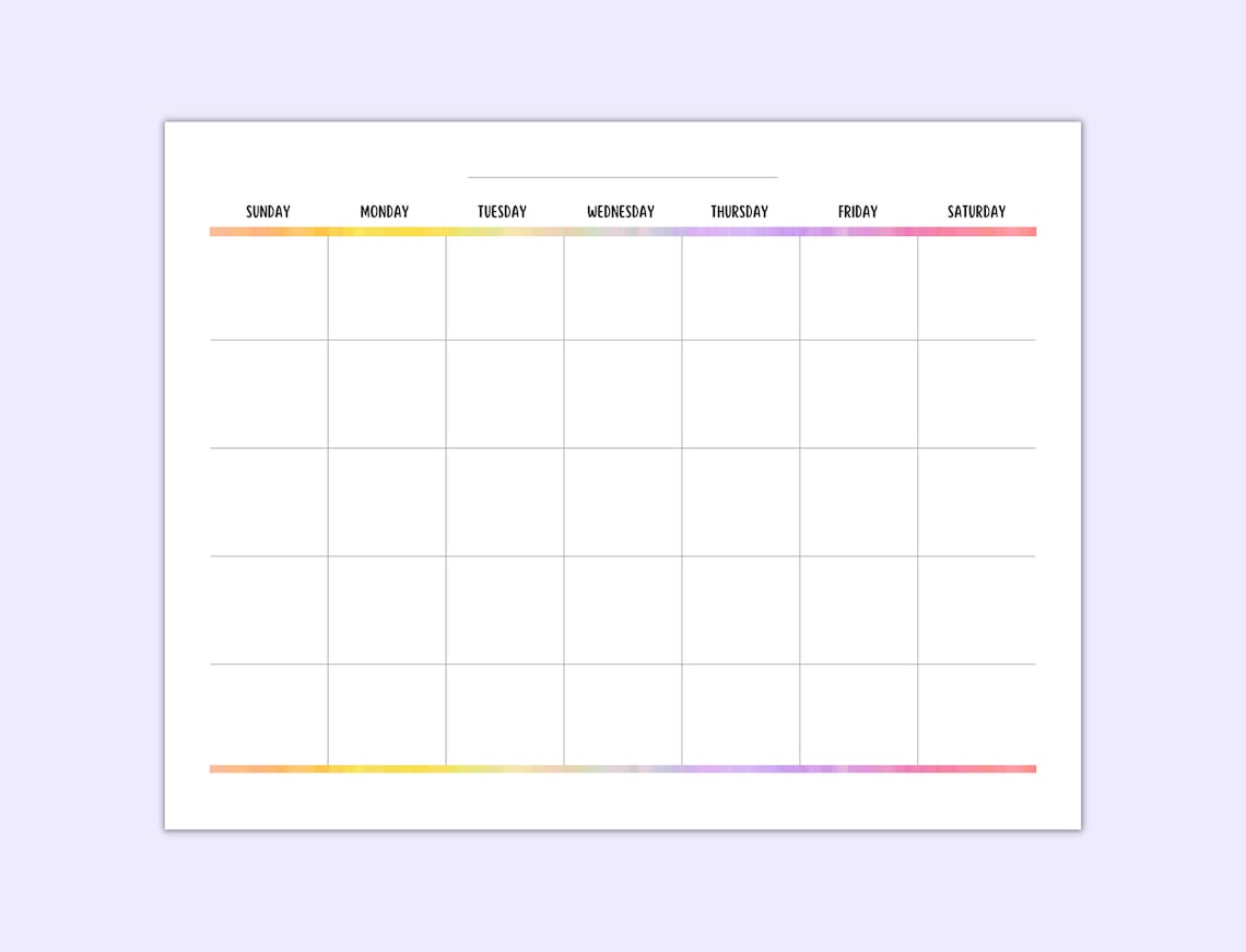 Blank Monthly Calendar Printable Landscape, Colorful Calendar Template ...