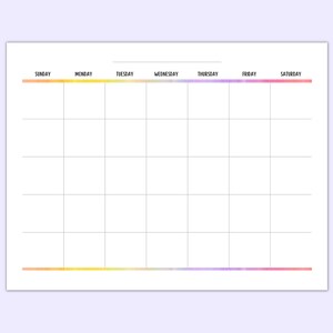 Blank Monthly Calendar Printable Landscape, Colorful Calendar Template ...