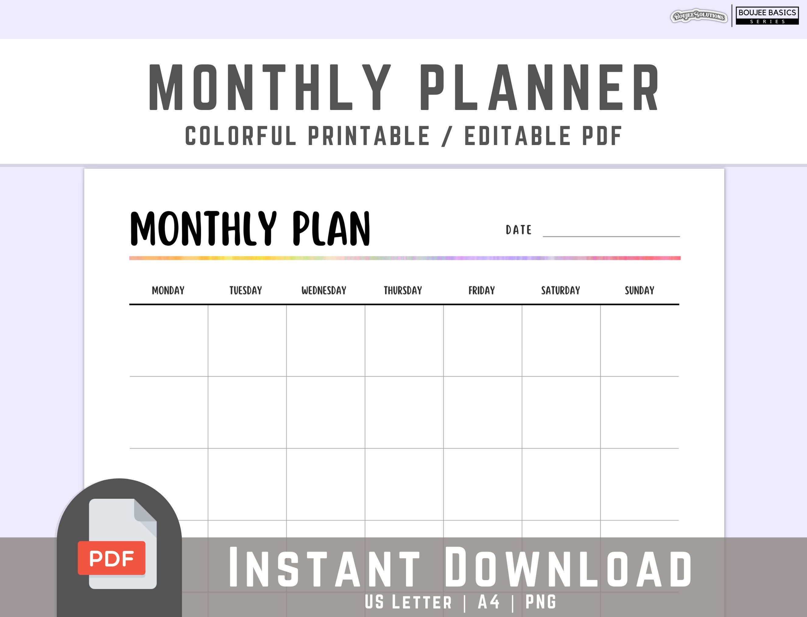 Monthly Planner Printable Calendar, Monthly Schedule, Monthly Calendar ...