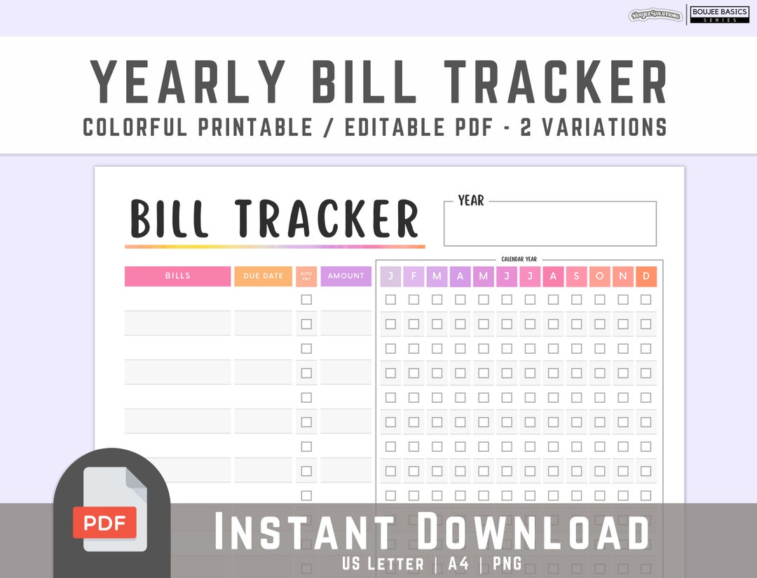 Bill Tracker | Bill Track Printable, Bill Pay Tracker, Monthly Bill ...