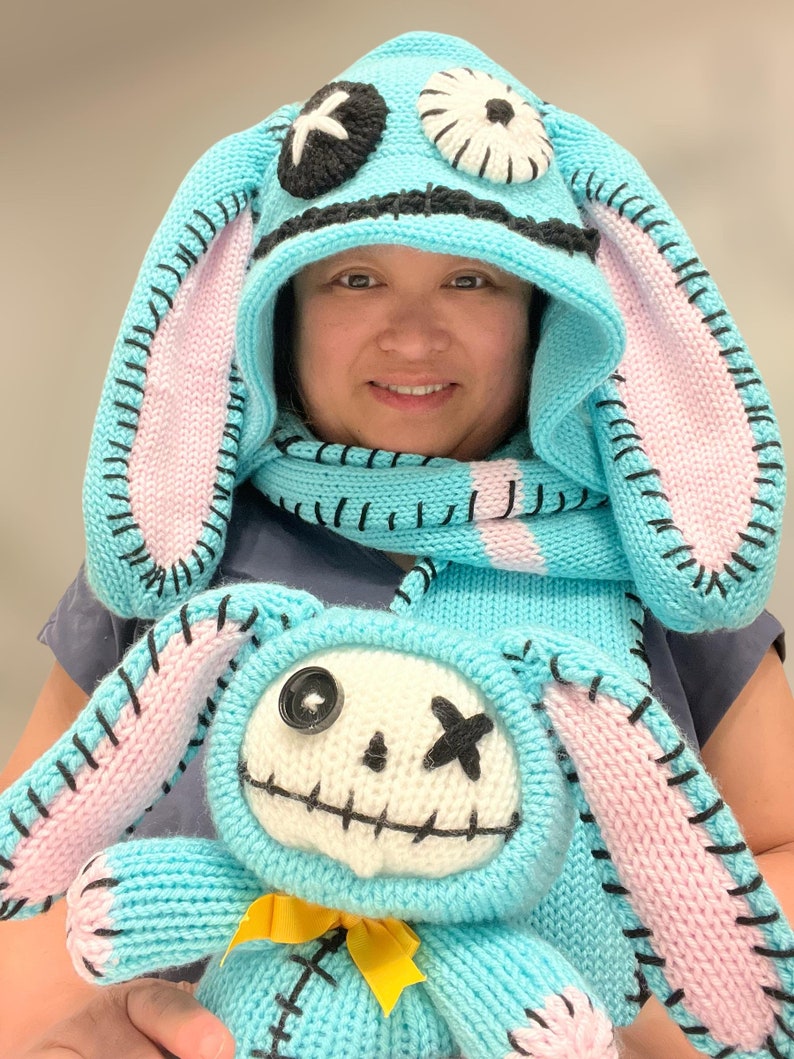Creepy Bunny Hooded Scarf: Circular KNITTING MACHINE PATTERN for ...
