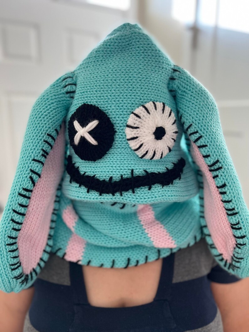Creepy Bunny Hooded Scarf: Circular KNITTING MACHINE PATTERN for ...