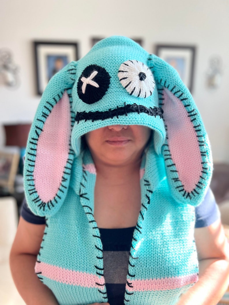 Creepy Bunny Hooded Scarf: Circular KNITTING MACHINE PATTERN for ...
