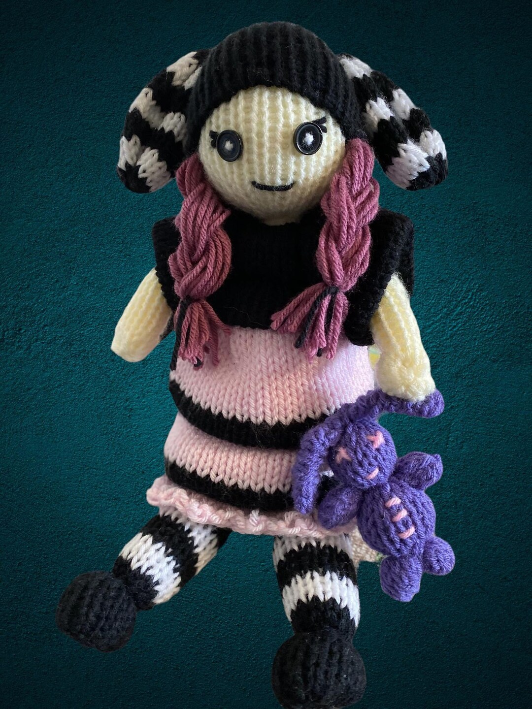Circular KNITTING MACHINE PATTERN for Knitted Stuffed Gothic Goth Girl ...