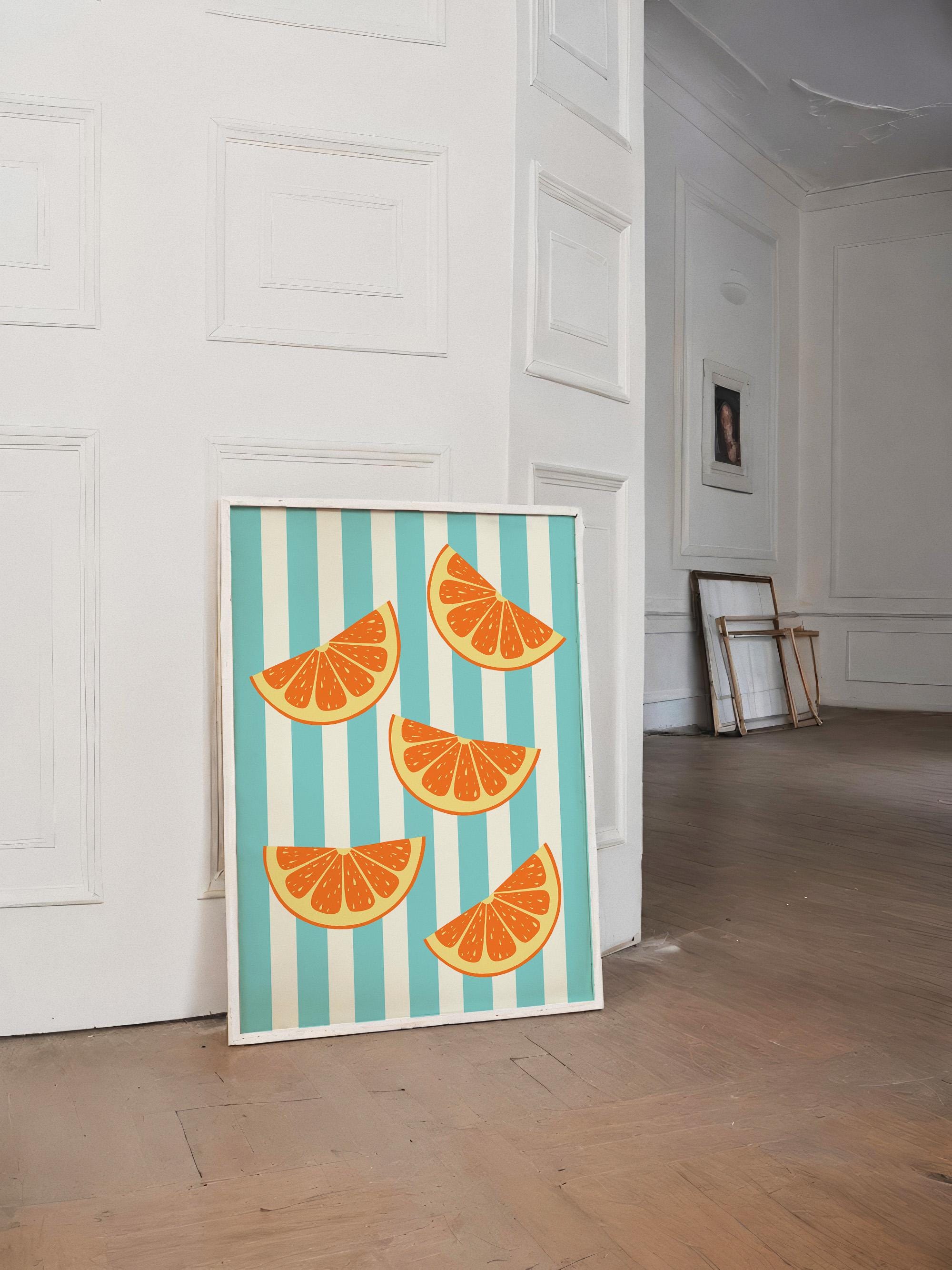 Retro Wall Art, Orange Fruit Art, Food Fruit Illustration, Kitchen Wall ...