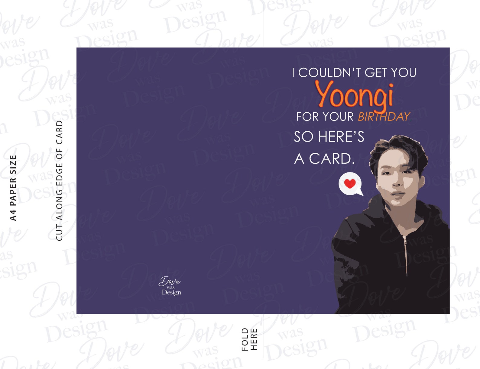 Yoongi Suga Min Yoongi BTS Happy Birthday Card Instant Downloadable ...