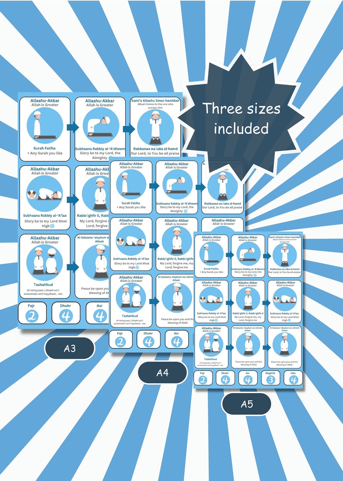 Salah Step by Step Poster Learn How to Pray Kids Salah Tracker Kids ...