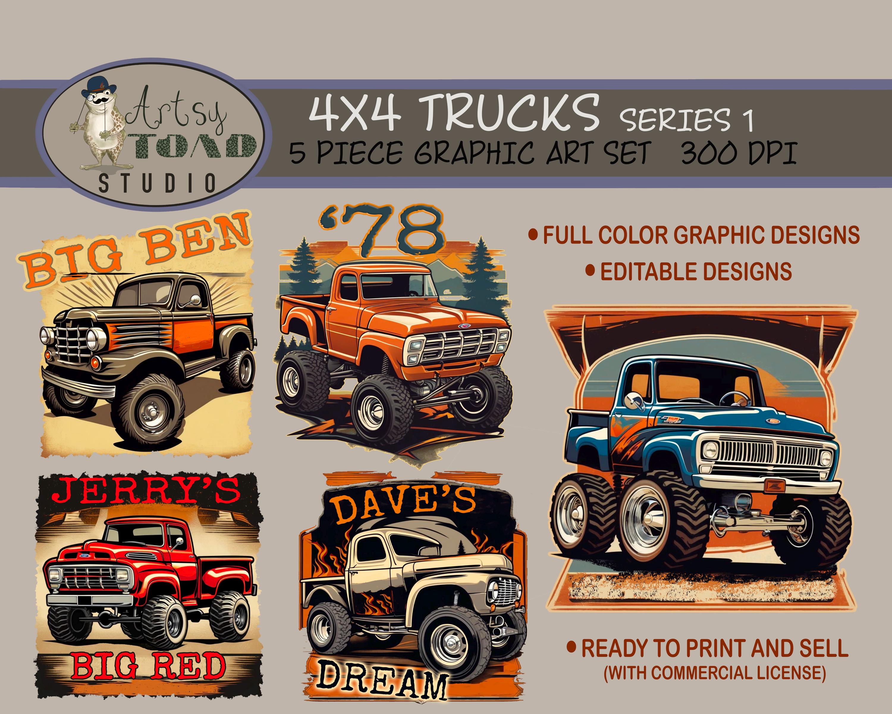 Vintage 4x4 Truck Graphics - 5 High Quality - Full Color Graphics ...