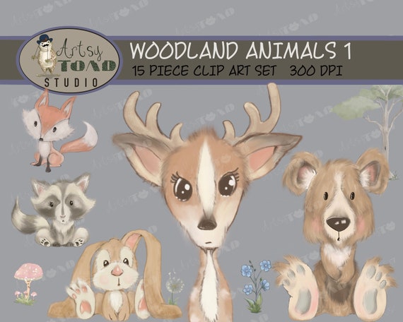 Woodland Animals Clip Art Set Deer Bunny Bear | Etsy