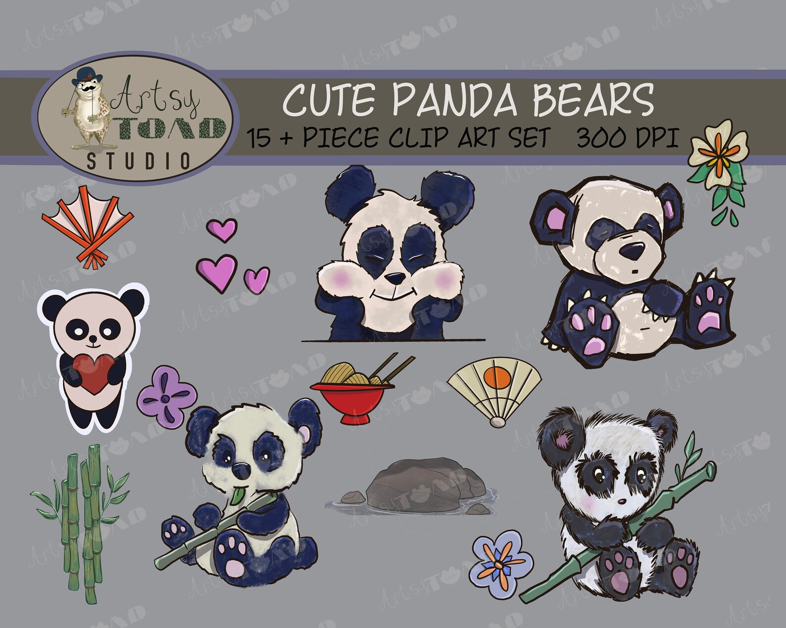 Cute Panda Bear Clipart Set - Etsy