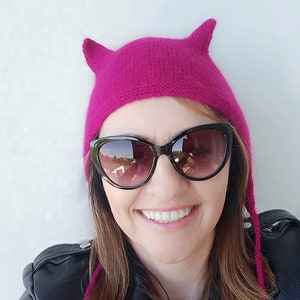 Cute Kitty Bonnet for Women - Handmade Cat Ear Beanie, Knitted Angora ...