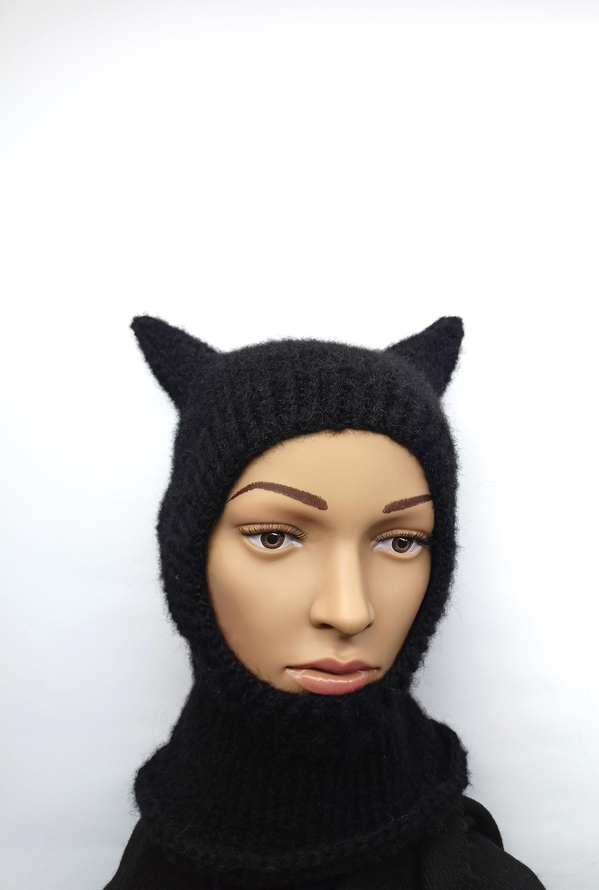 Cozy Woman Balaclava With Cat Ears, Cat Balaclava Hat With Alpaca Hood ...