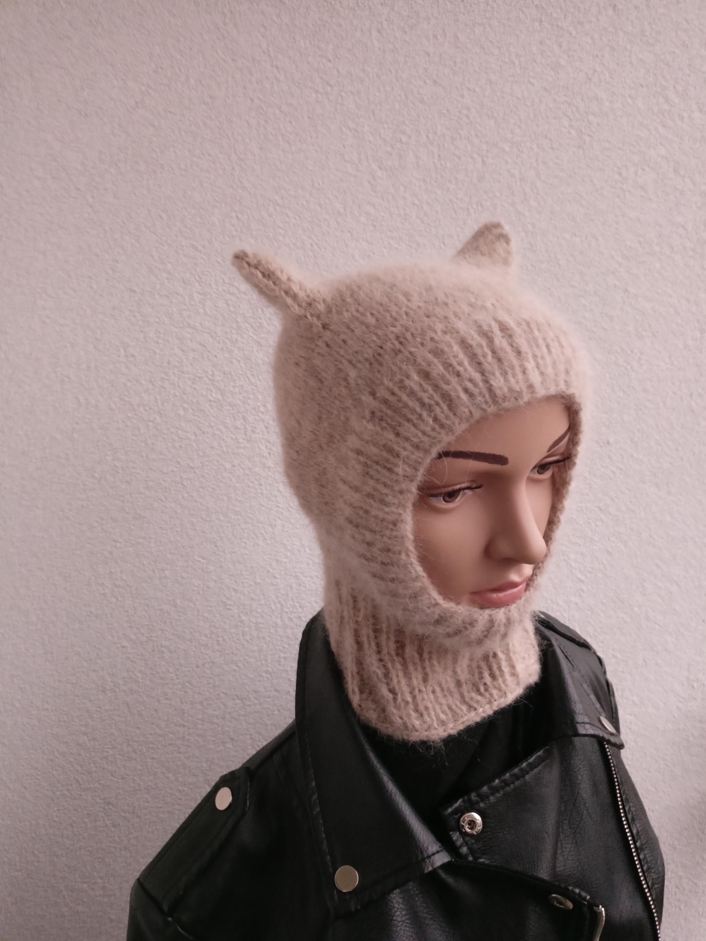 Cozy Woman Balaclava With Cat Ears, Cat Balaclava Hat With Alpaca Hood ...