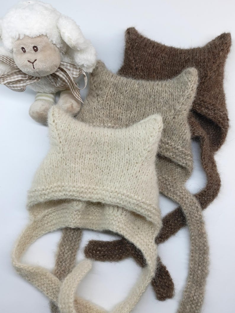 Kitty Hat With Ears, Handmade Baby Bonnet, Cat Ear Toddler Hat, Wool ...