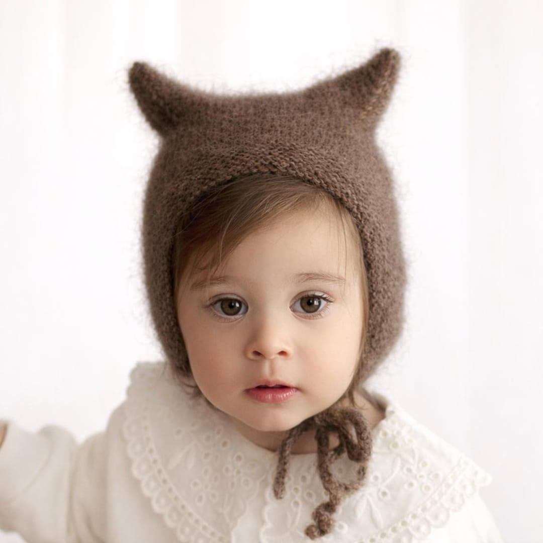 Kitty Hat With Ears, Handmade Baby Bonnet, Cat Ear Toddler Hat, Wool ...