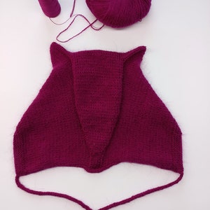 Cute Kitty Bonnet for Women - Handmade Cat Ear Beanie, Knitted Angora ...