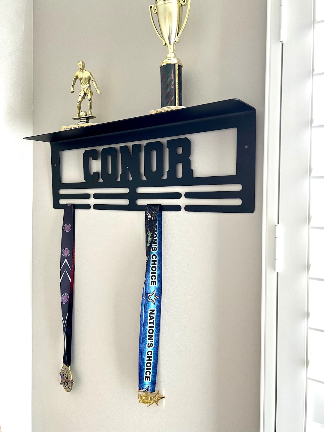 Custom Name Medal Hanger and Trophy Shelf - Medal Holder Custom Text 8 ...